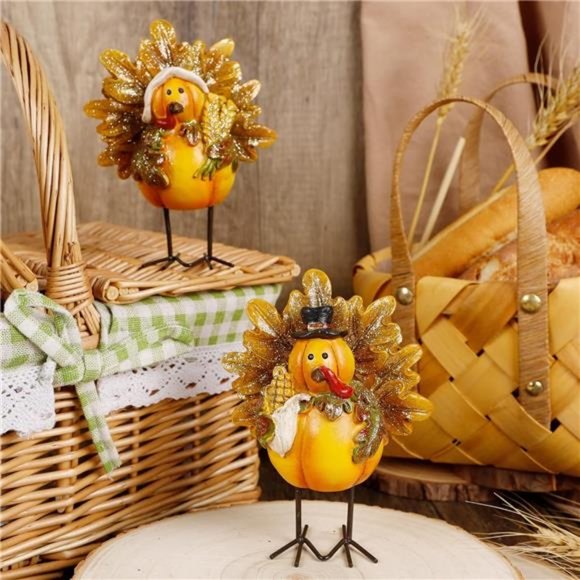 Holiday | Thanksgiving Turkey Figurine Set Of 2 Resin Standing Turkey ...